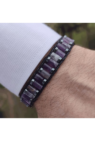 Clays Ametist & Hematit Taşı Silindir Bileklik Clays Ametist & Hematit Taşı Silindir Bileklik