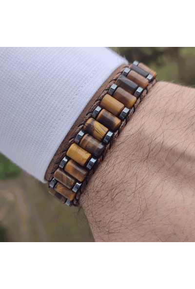 Clays Kaplan Gözü & Hematit Taşı Silindir Bileklik