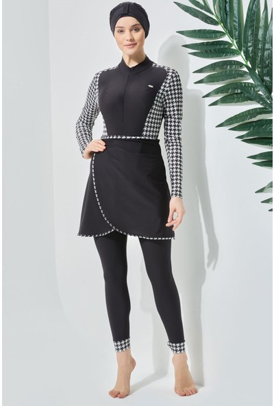 C&city Etekli Taytlı Tam Kapalı Tesettür Mayo C13059 Siyah