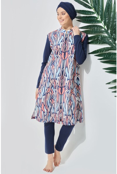 C&city Uzun Tam Kapalı Tesettür Mayo C13061 Koyu Lacivert