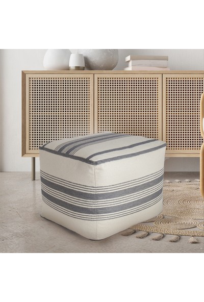 Sertex Home Krem Renk Çizgi Desenli Kare Puf Sertex Home Krem Renk Çizgi Desenli Kare Puf