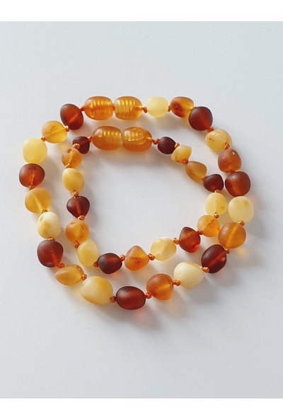 Kehribar Sarayı Damla Kehribar Anne Bebek Bileklik Set Mat Natürel Renkli