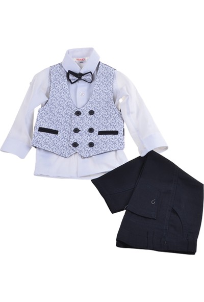 Geometrik Desenli 6 Düğmeli Smokin Takım - Lacivert