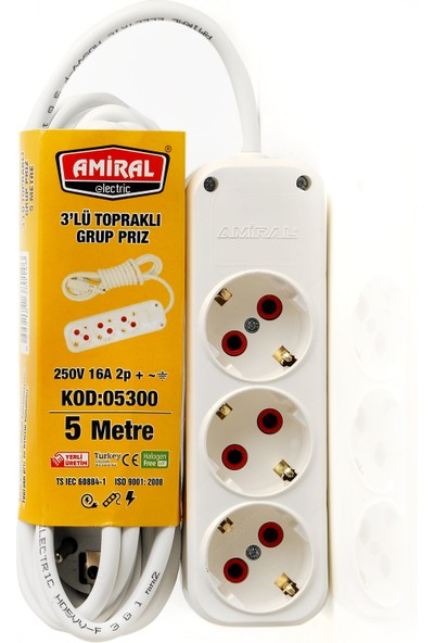 Amiral 3'lü Grup Priz Uzatma Ara Kablosu
