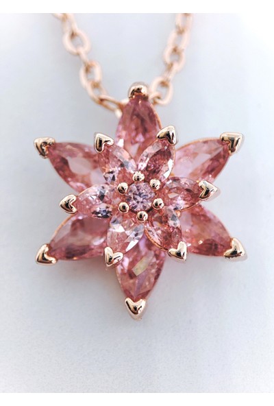 Evorya Kadın Rose Gold Kaplama Pembe Zirkon Taşlı Lotus Çiçeği Hediyelik Kolye