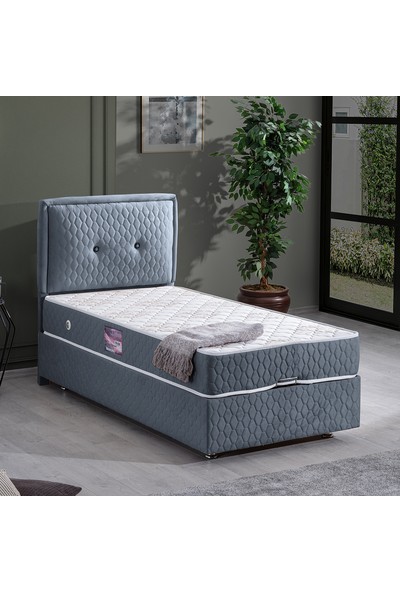 Setay Vectra Tek Kişilik Baza Başlık Deluxe Yatak, Açık Mavi