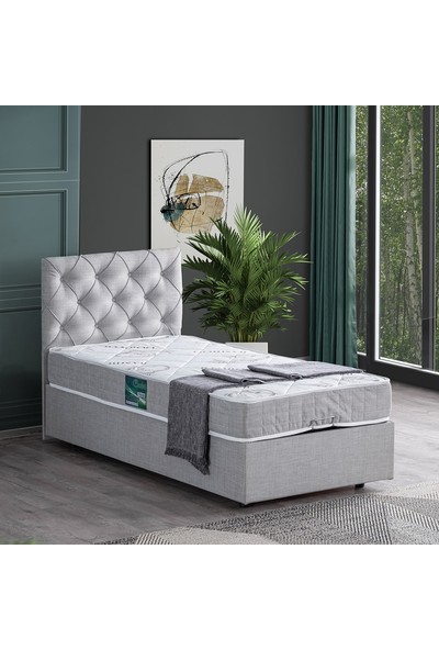 Setay Eylül Tek Kişilik Baza Başlık Comfort Yatak, Açık Gri