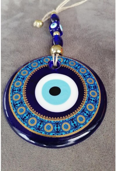 Rosso Levanto Cam Nazar Boncuğu, Ipli Boncuklu, Duvar Süsü Nazarlık - Çap:10 cm