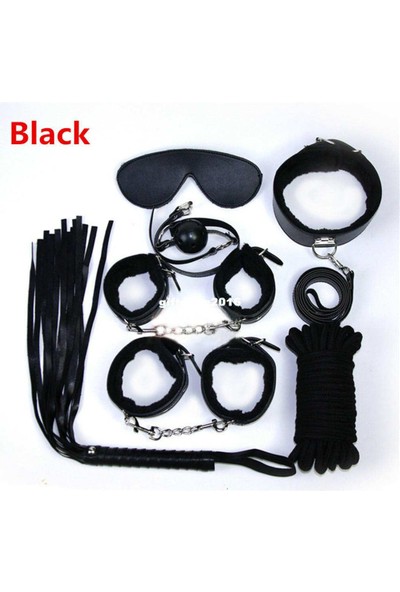 Mega Awm 7 Parça Fetiş Bondage Fantezi Set Kelepçe Kırbaç - Siyah Renk - Mega Awm 7 Parça Fetiş Bondage Fantezi Set Kelepçe Kırbaç - Siyah Renk -