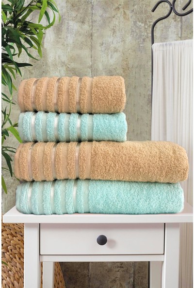 Regule %100 Pamuk Banyo & Baş Havlusu 4'lü Seti 2 Adet 70X140 cm + 2 Adet 50X90 cm Bej+Mint Regule %100 Pamuk Banyo & Baş Havlusu 4'lü Seti 2 Adet 70X140 cm + 2 Adet 50X90 cm Bej+Mint