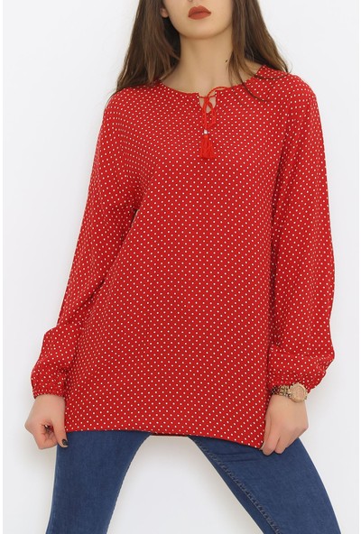 İsun Store Desenli Bluz Noktalıkırmızı - 8876.107. İsun Store Desenli Bluz Noktalıkırmızı - 8876.107.
