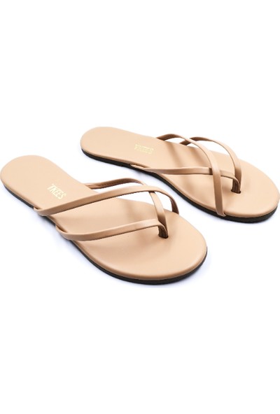 Tkees Kadın Topuksuz Çift Bant Krem Renk Parmak Arası Terlik Tkees Kadın Topuksuz Çift Bant Krem Renk Parmak Arası Terlik
