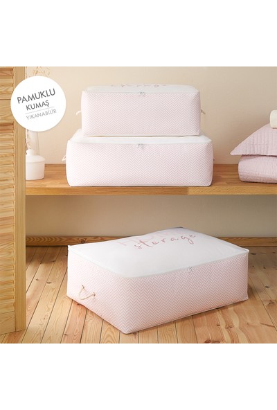 Ocean Home 3'lü Pembe Desenli Kumaş Baza Altı Hurç Set Ocean Home 3'lü Pembe Desenli Kumaş Baza Altı Hurç Set