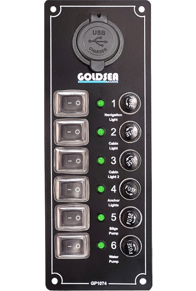 Goldsea Switch Panel 6 Anahtar USB Soketli Sigorta Paneli Goldsea Switch Panel 6 Anahtar USB Soketli Sigorta Paneli