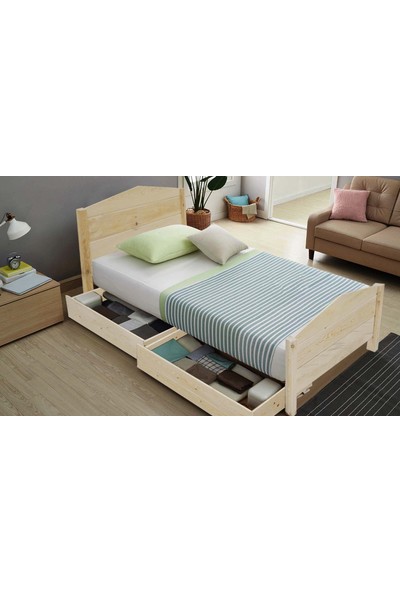 Alp Marina Milano Çekmeceli Çift Kişilik Doğal Masif Ahşap Karyola Vernikli