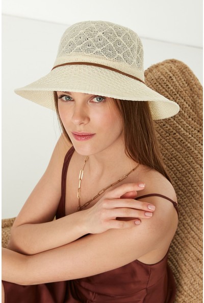 C&city Merserize Hasır Plaj Şapkası T87400-03 Krem