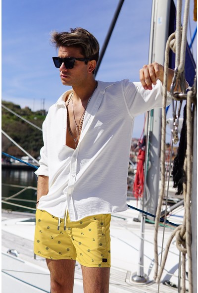 C&city Erkek Dijital Baskılı Büyük Beden Deniz Şort C1140 Sarı