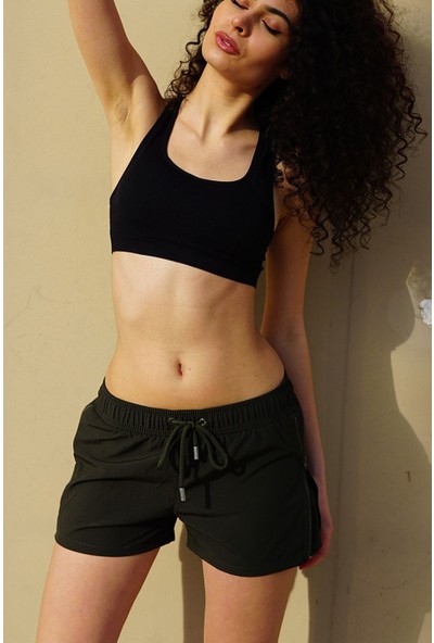 C&city Kadın Likralı Yan Fermuarlı Deniz Şort C1816 Haki C&city Kadın Likralı Yan Fermuarlı Deniz Şort C1816 Haki