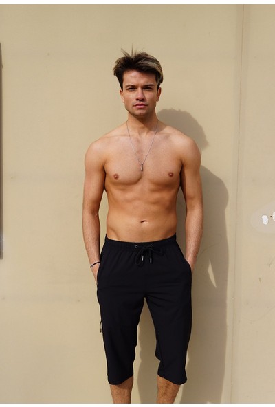 C&city Erkek Büyük Beden Likralı Deniz Şort C1941 Siyah