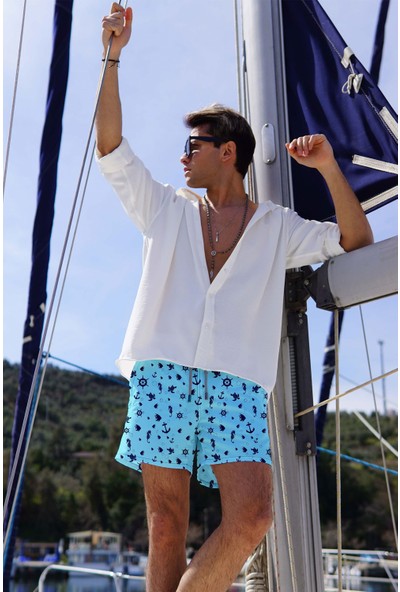 C&city Dijital Baskılı Deniz Şort C1355 Turkuaz