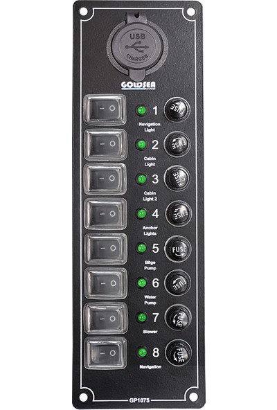 Goldsea Switch Panel 8 Anahtar USB Soketli Sigorta Paneli Goldsea Switch Panel 8 Anahtar USB Soketli Sigorta Paneli