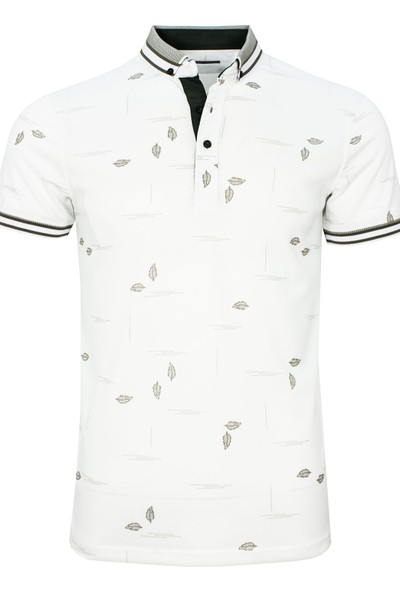 Varetta Erkek Haki Slim Fit Polo Yaka Baskılı Erkek T-Shirt