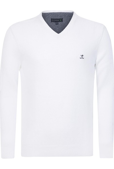 Sir Raymond Taılor V Yaka Beyaz Renk Erkek Kazak Sir Raymond Taılor V Yaka Beyaz Renk Erkek Kazak