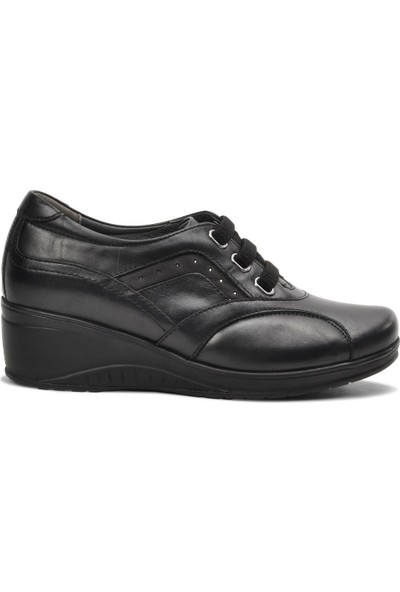 Forelli 57602 Siyah Hakiki Deri Kadın Dolgu Topuk Günlük Ayakkabı