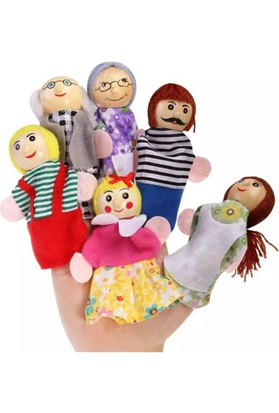 Ahşap Parmak Kukla Aile Seti 6 Adet Ahşap Parmak Kukla Aile Seti 6 Adet