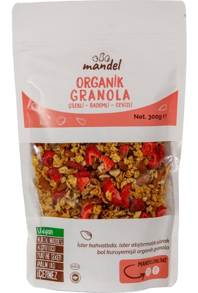 Mandel Organik Çilekli Bademli Cevizli Granola 300 gr Mandel Organik Çilekli Bademli Cevizli Granola 300 gr