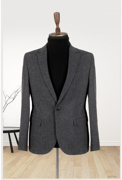 Deepsea Tek Düğme Slim Fit Erkek Yün Blazer Ceket 2202216