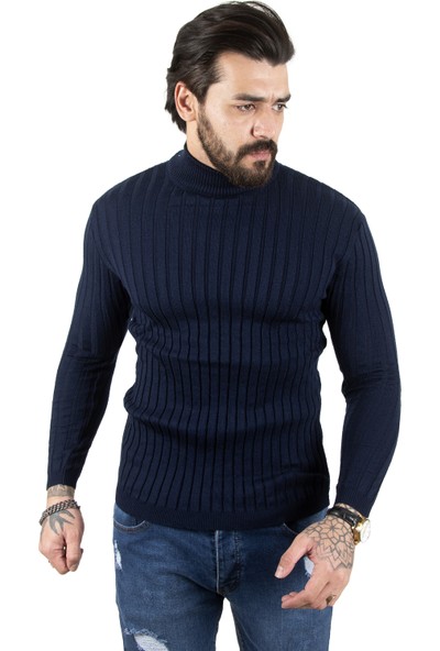 Deepsea Yarım Balıkçı Yaka Çizgili Örme Kazak 2100017