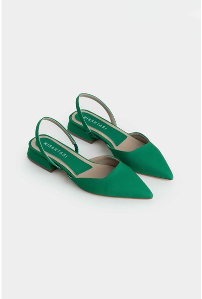 Nişantaşı Shoes Cristal Yeşil Mat Saten Bilek Lastik Detay Kadın Babet Nişantaşı Shoes Cristal Yeşil Mat Saten Bilek Lastik Detay Kadın Babet