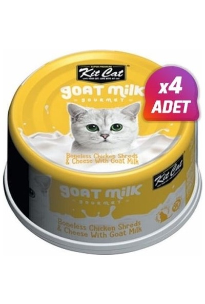 4 Adet - Kit Cat Keçi Sütlü Tavuklu ve Peynirli Tahılsız Yetişkin Kedi Konservesi 70 gr
