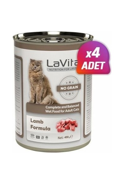 4 Adet - Lavital Adult Tahılsız Kuzu Etli Yetiskin Kedi Konservesi 400 gr 4 Adet - Lavital Adult Tahılsız Kuzu Etli Yetiskin Kedi Konservesi 400 gr