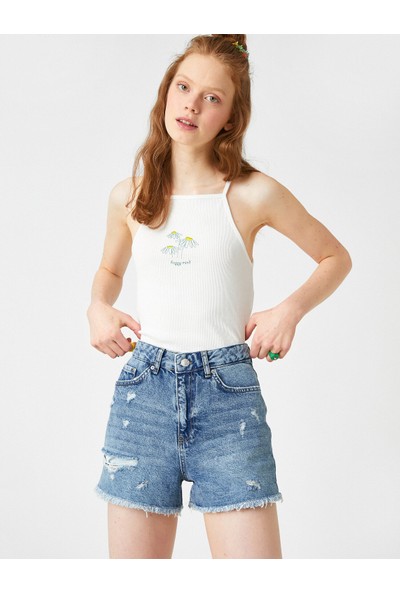 Koton Destroylu Kot Şort