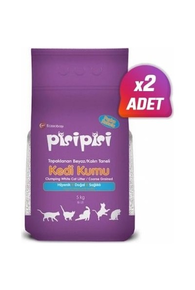 2 Adet - Pisi Pisi Pudralı Topaklanan Bentonit Kedi Kumu Kalın 5 kg