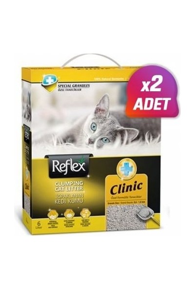 2 Adet - Reflex Klinik Özel Tanecik Süper Hızlı Topaklanan Kedi Kumu 6 Lt
