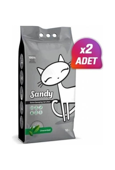 2 Adet - Sandy Sodyum Bentonit Ultra Topaklaşan Kokusuz Doğal Kedi Kumu 10 kg 2 Adet - Sandy Sodyum Bentonit Ultra Topaklaşan Kokusuz Doğal Kedi Kumu 10 kg
