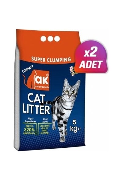 2 Adet - Akkum Ince Taneli Bebek Pudrası Kokulu Kedi Kumu 5 kg