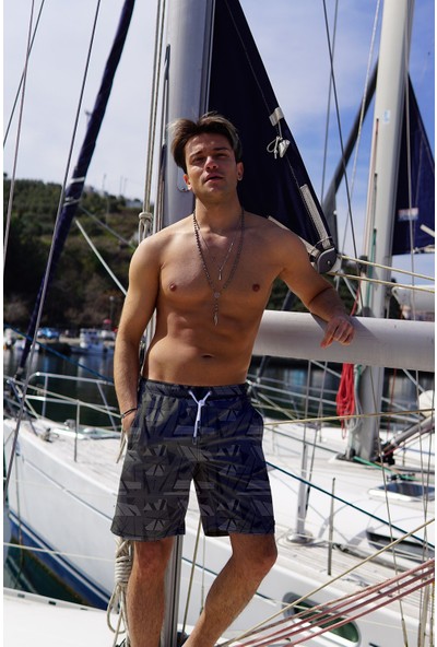 C&city Erkek Dijital Baskılı Fermuarlı Uzun Deniz Şort C1130 Siyah C&city Erkek Dijital Baskılı Fermuarlı Uzun Deniz Şort C1130 Siyah