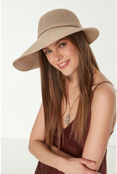 C&city Merserize Hasır Plaj Şapkası T87400-21 Koyu Bej