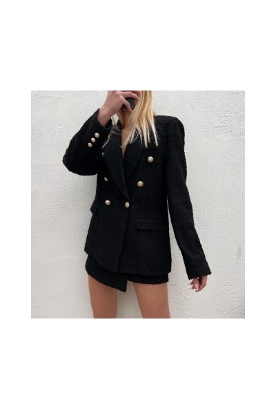 Liora Siyah Kruvaze Tüvit Blazer Ceket Liora Siyah Kruvaze Tüvit Blazer Ceket