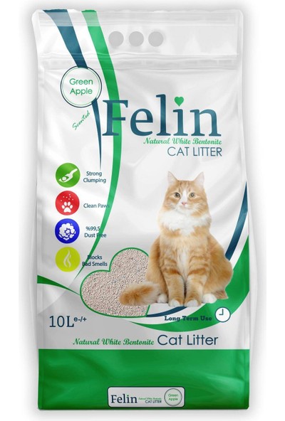 Felin Yeşil Elma Kedi Kumu 10lt Felin Yeşil Elma Kedi Kumu 10lt