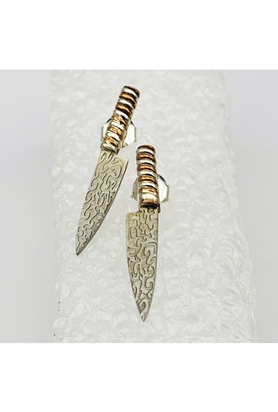 Butik Gümüş Gümüş Oymalı ve Burgulu Çift Bıçak Küpe | 0,5 cm x 3 cm (BG-KP-186)