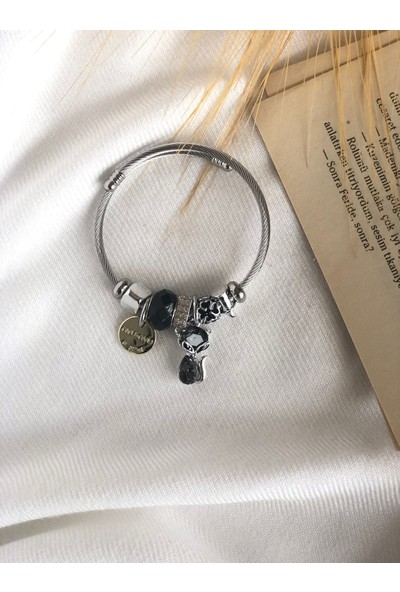 Alvin Jewelry Siyah Kedi Charm Pandora Bileklik
