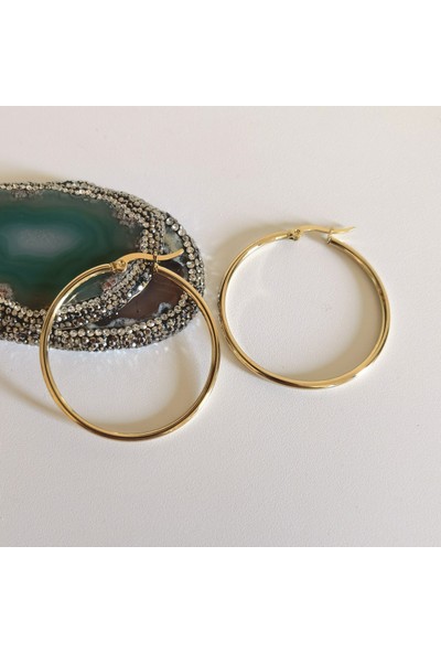 Bylin Gold Cerrahi Çelik Orta Boy Halka Küpe - 3,5 cm - 1 Çift