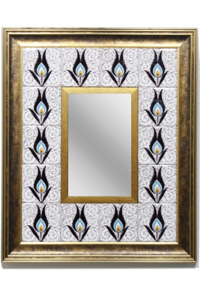 Otantik Çini Laleli Nazar Boncuklu Haliç Dekorlu Duvar Aynası En 50 Boy 60 cm