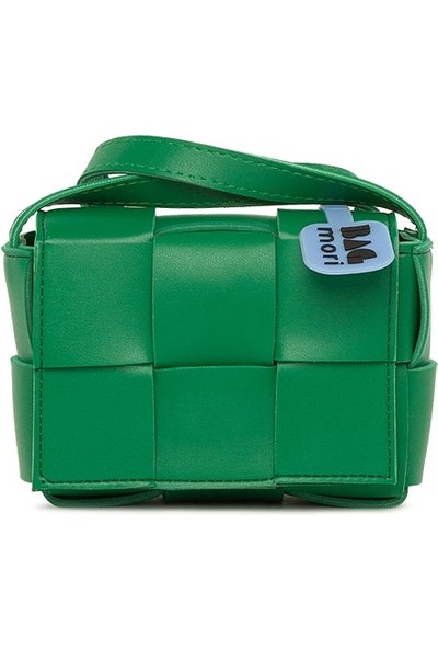 Bagmori Yeşil Kalın Örme Derili Mini Çanta