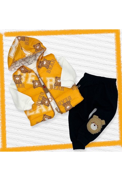 Şişme Yelekli, Ayı Desenli Erkek Bebek 3 Parça Takım 12-18 Ay Şişme Yelekli, Ayı Desenli Erkek Bebek 3 Parça Takım 12-18 Ay